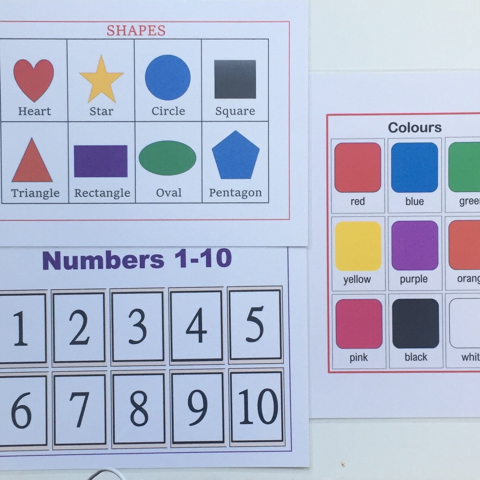 Mini Posters, 3 Sheets,colours Numbers,shapes,circle Time Activities ...