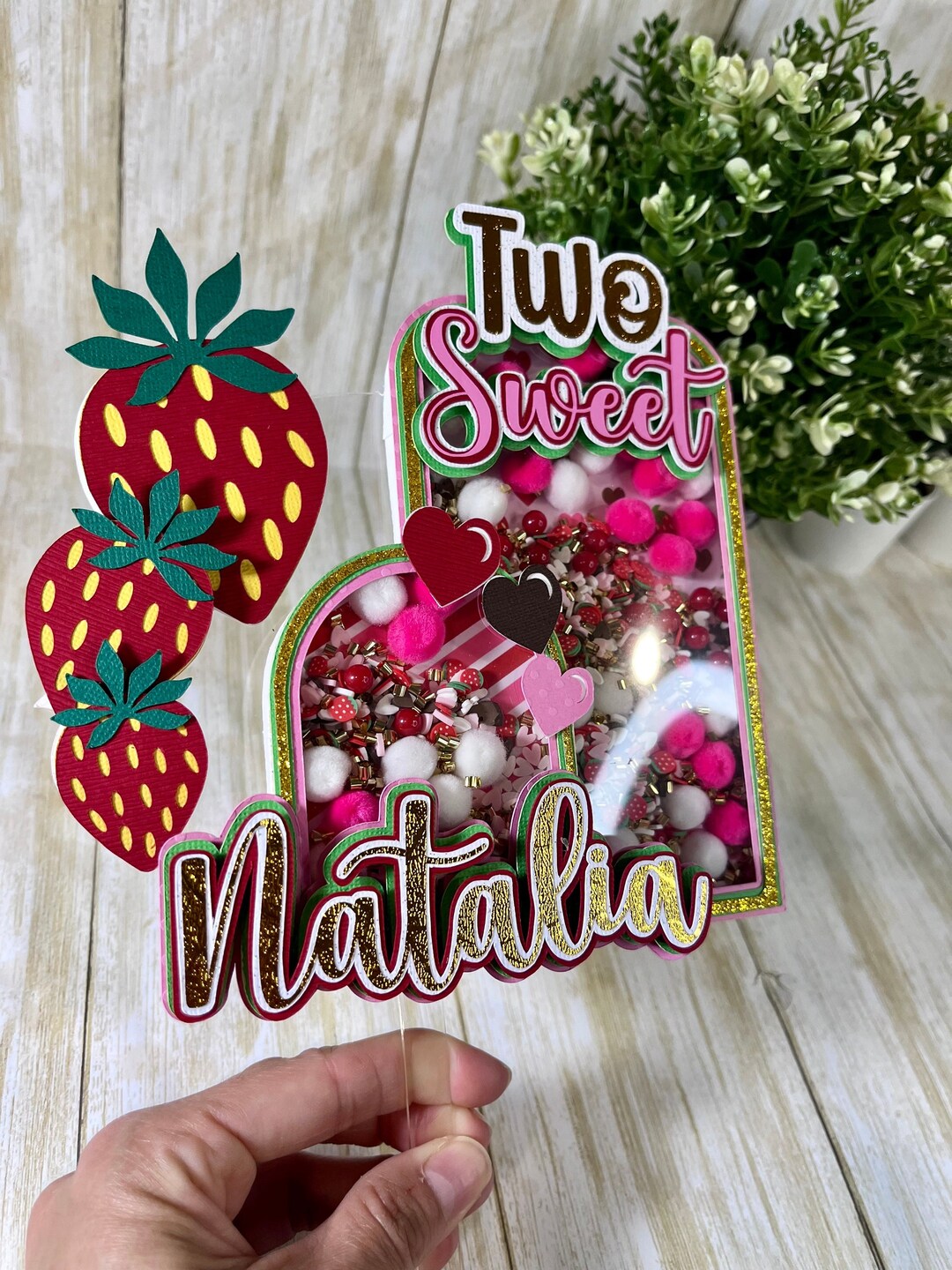 Two Sweet Cake Topper. Party Decorations. Strawberry Girl Shaker Cake ...