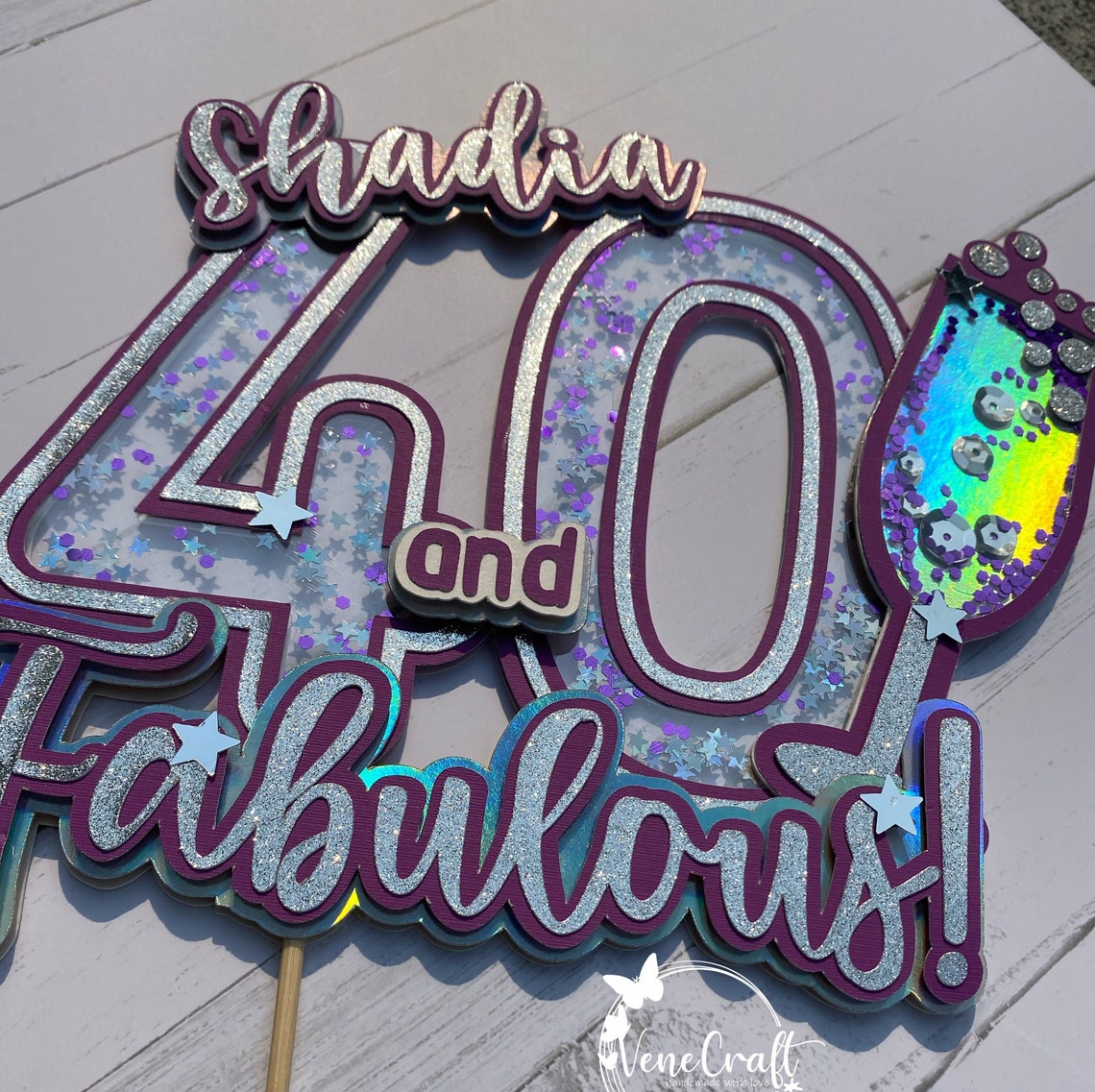 Purple Cake Topper. Party Decorations.40 and Fabulous Shaker - Etsy