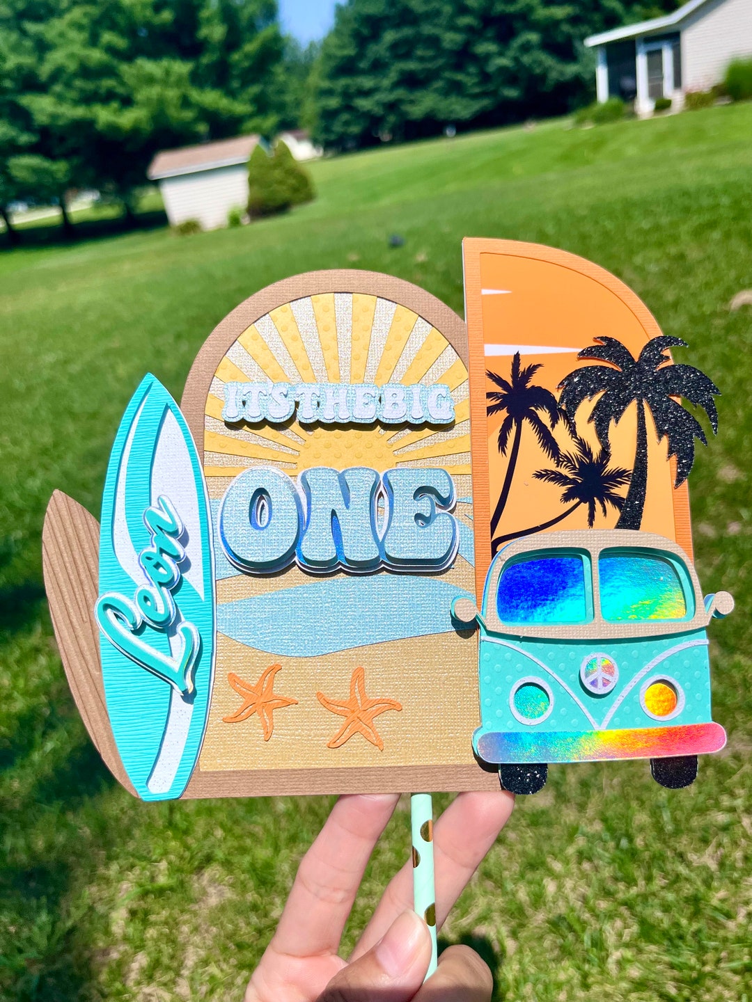 Retro Combi Cake Topper. Party Decoration. Groovy Girl Topper. Hippie ...