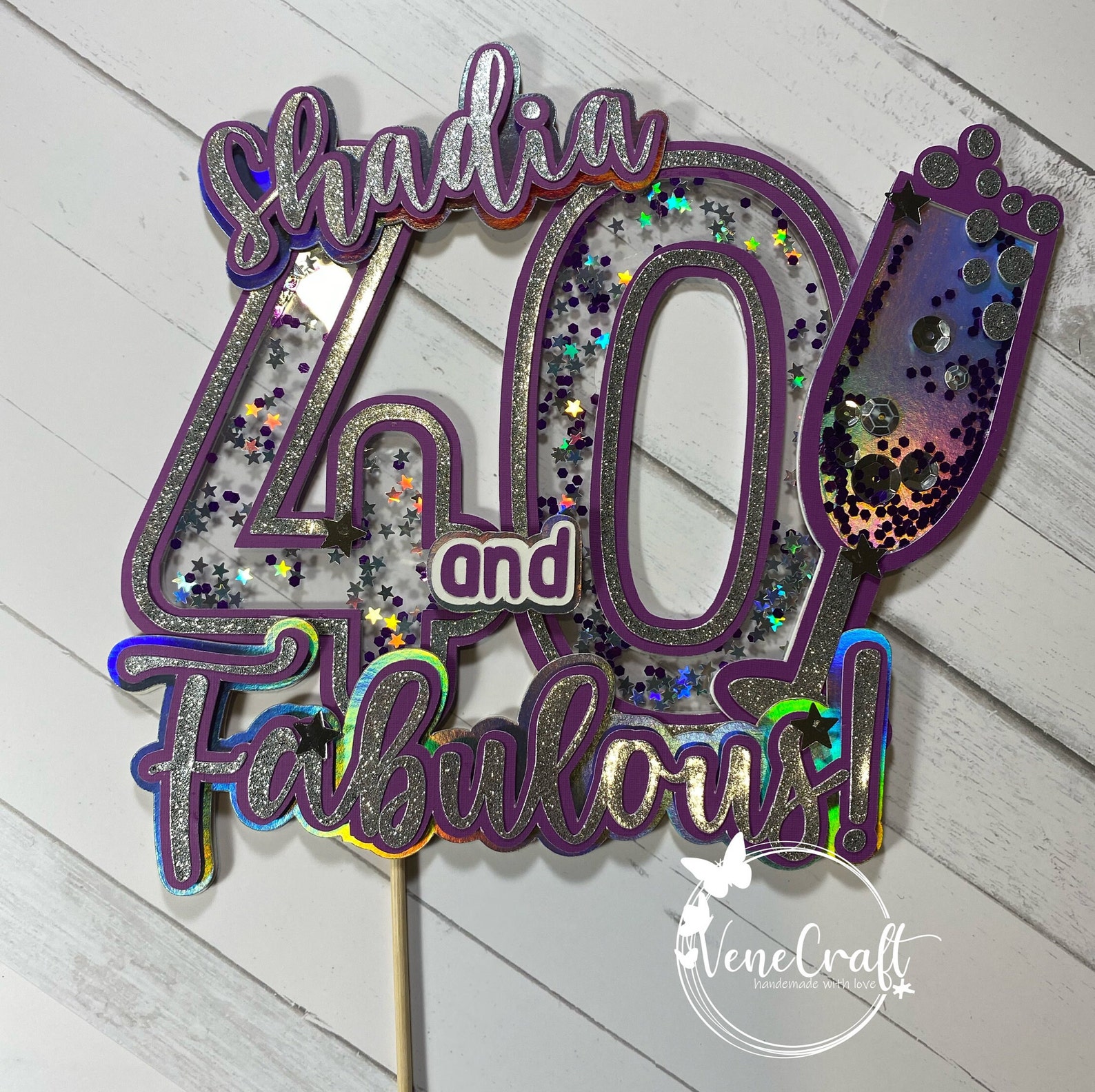 Purple Cake Topper. Party Decorations.40 and Fabulous Shaker - Etsy