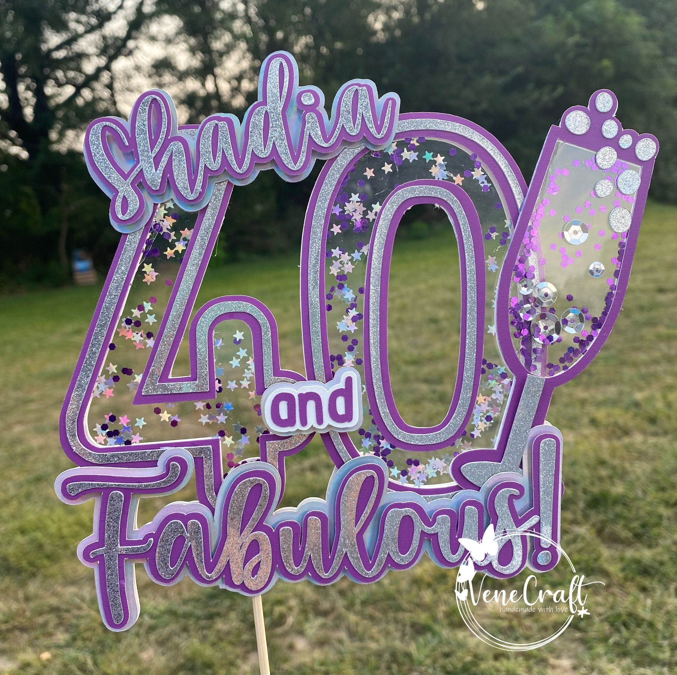 Purple Cake Topper. Party Decorations.40 and Fabulous Shaker - Etsy