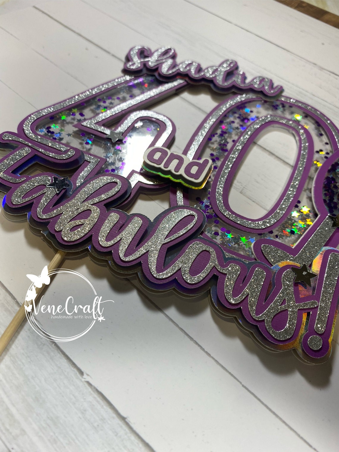 Purple Cake Topper. Party Decorations.40 and Fabulous Shaker - Etsy