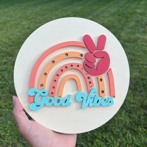 Rainbow Groovy Wood Sign. 8 Wood Peace Sign. 70s Wood Decor. Wall Decor ...