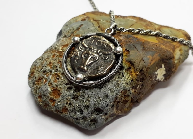 Bull Coin Pendant, Taurus, Sterling Silver Greek Animal Cow/bull & Crab ...