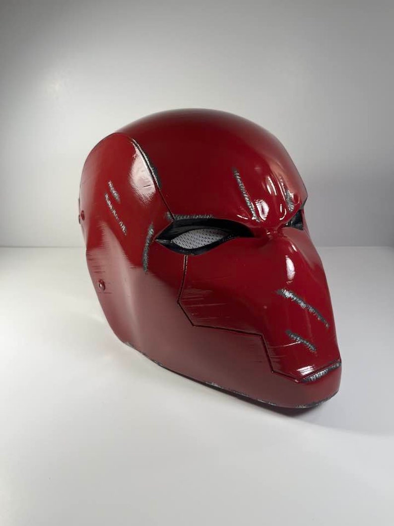 Red Hood Helmet Rebirth Version With Damage Cosplay Burgundy Costume ...