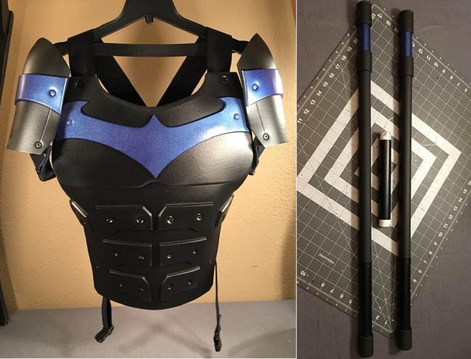 Nightwing Cosplay COMBO SET Chest Vest Body Armor Shoulders and Escrima ...