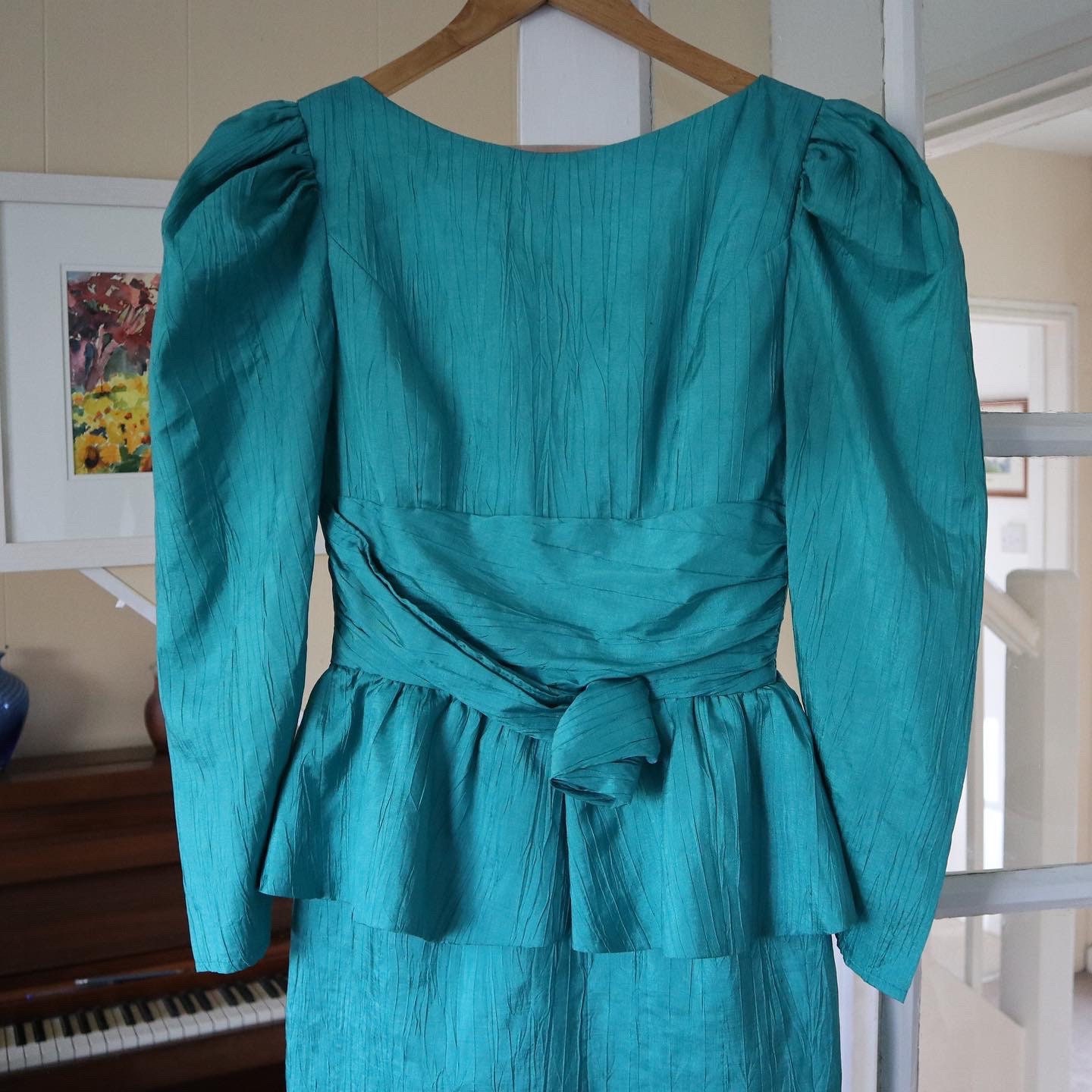 Vintage Turquoise 80s Cocktail Party Dress. Puff Shoulders. - Etsy