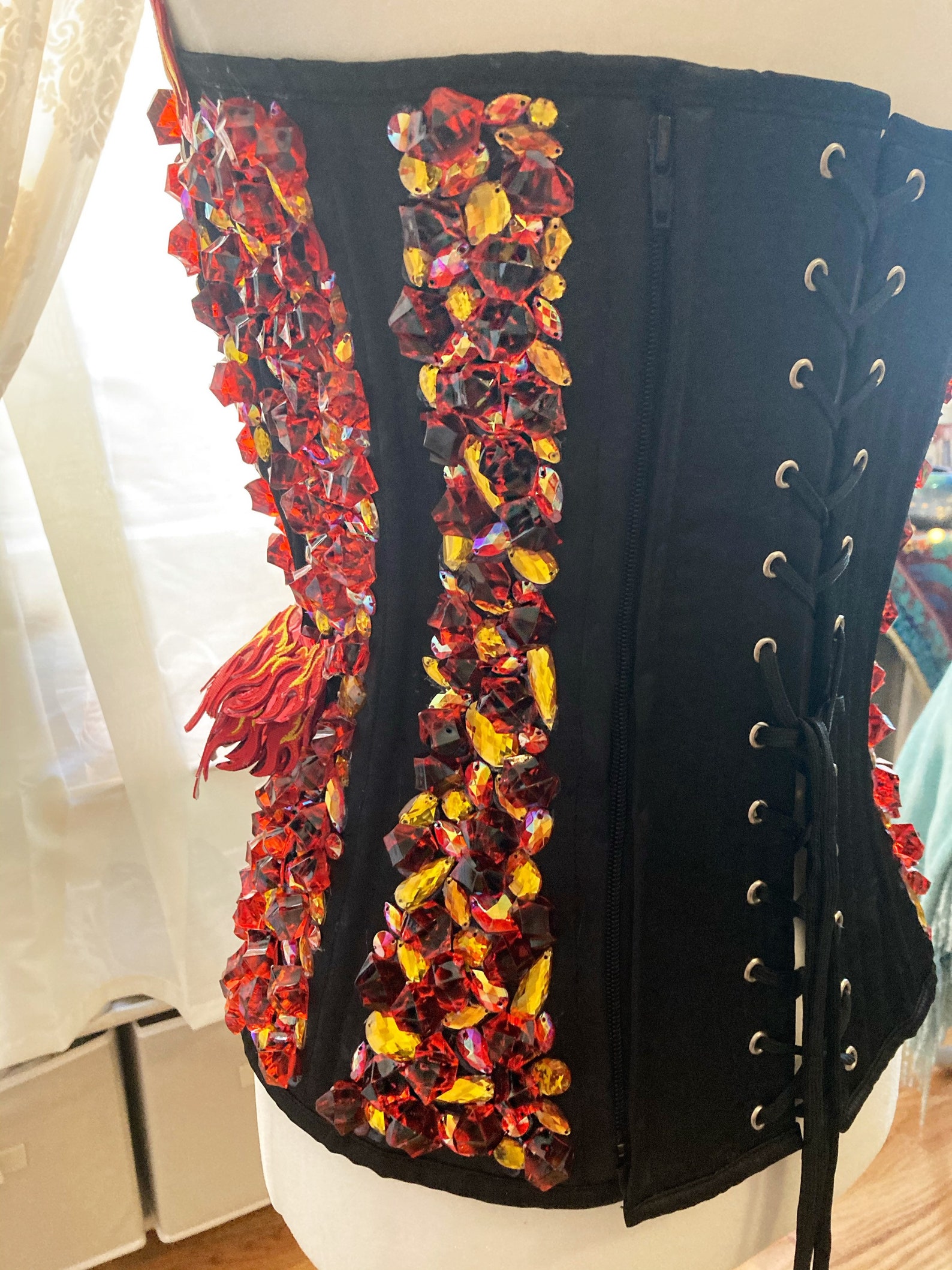 3D Flames and Rhinestones Black Corset - Etsy