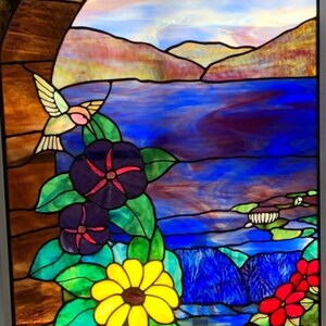 Nature Scene Stained Glass Pattern, Digital Download, Hummingbird ...