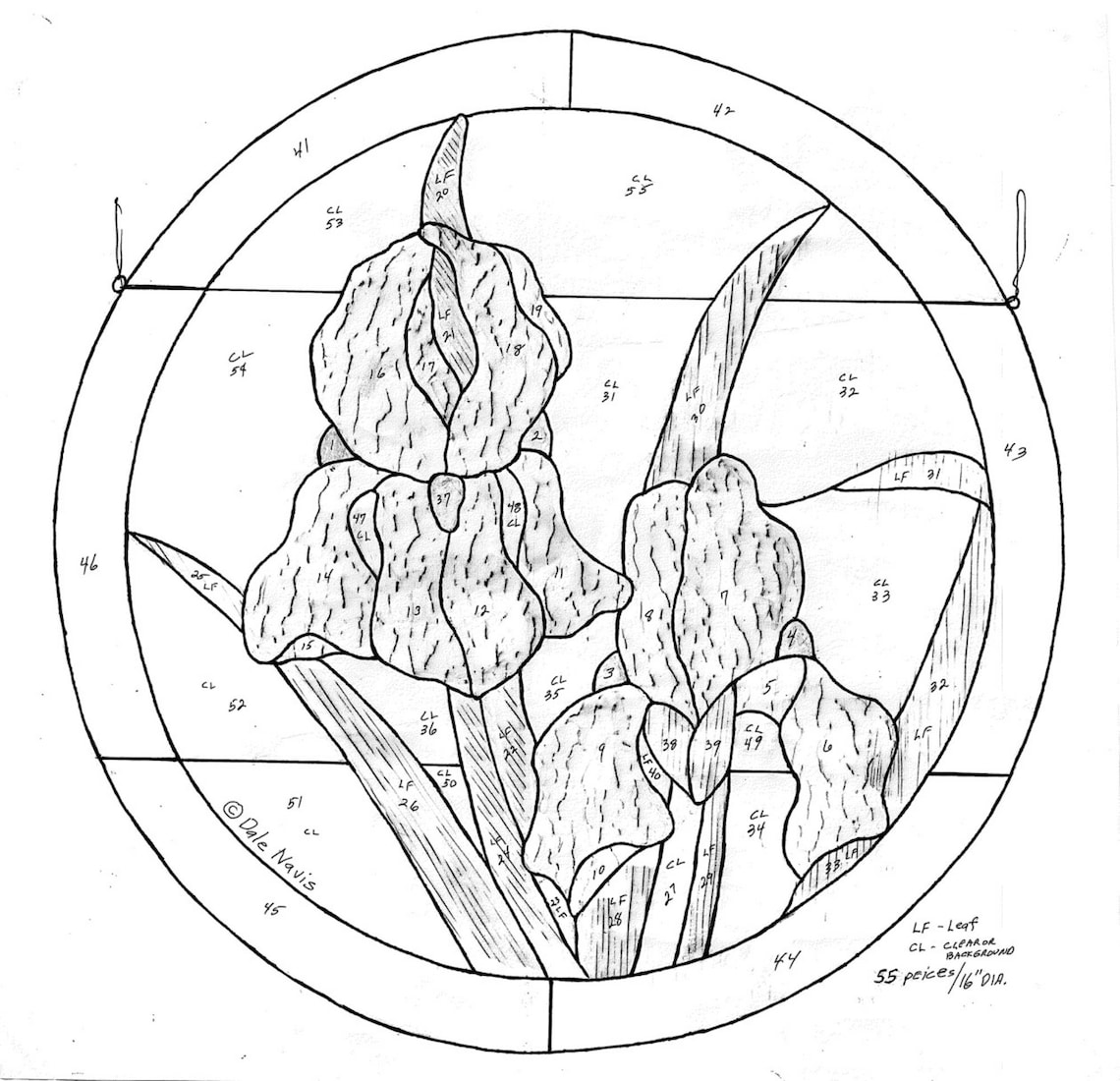 16" Round Iris Stained Glass Pattern, Iris Stained Glass Pattern ...