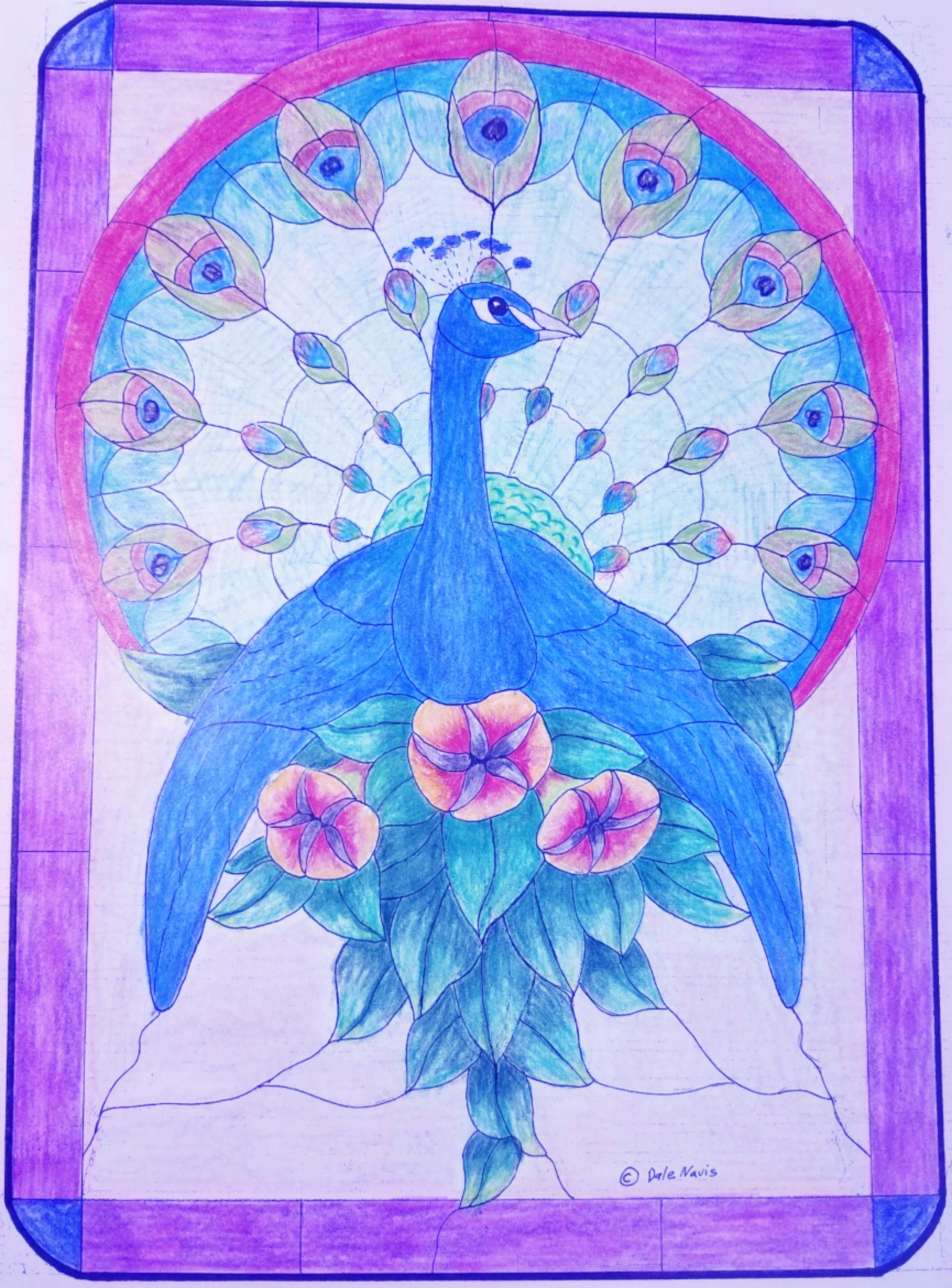 Peacock Stained Glass Pattern, Peacock Stained Glass Pattern Digital ...