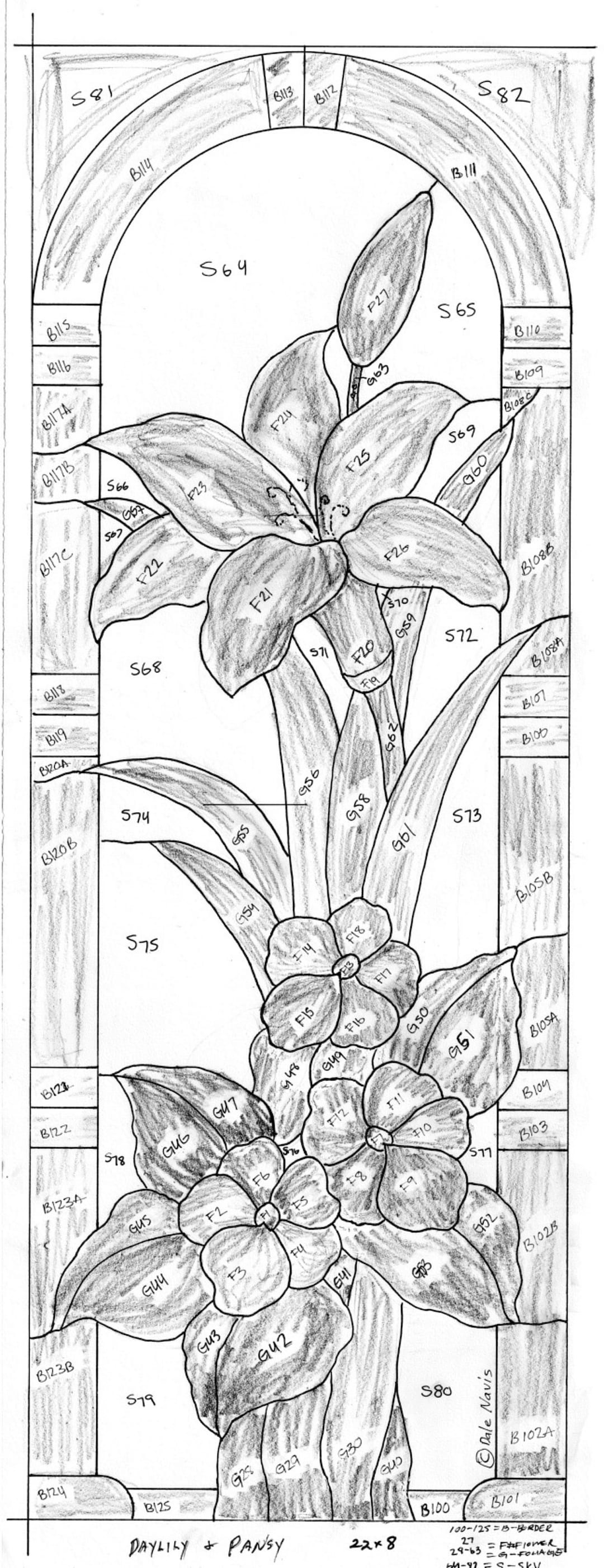 Daylily and Pansy Stained Glass Pattern, Floral Stained Glass Pattern ...