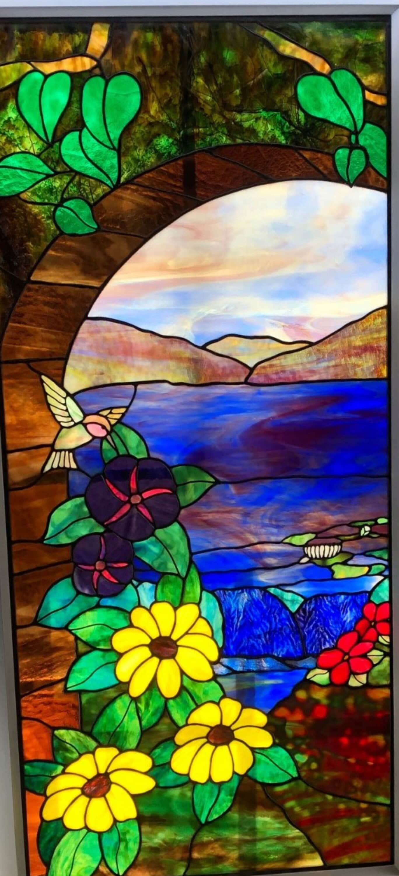 Nature Scene Stained Glass Pattern, Digital Download, Hummingbird ...