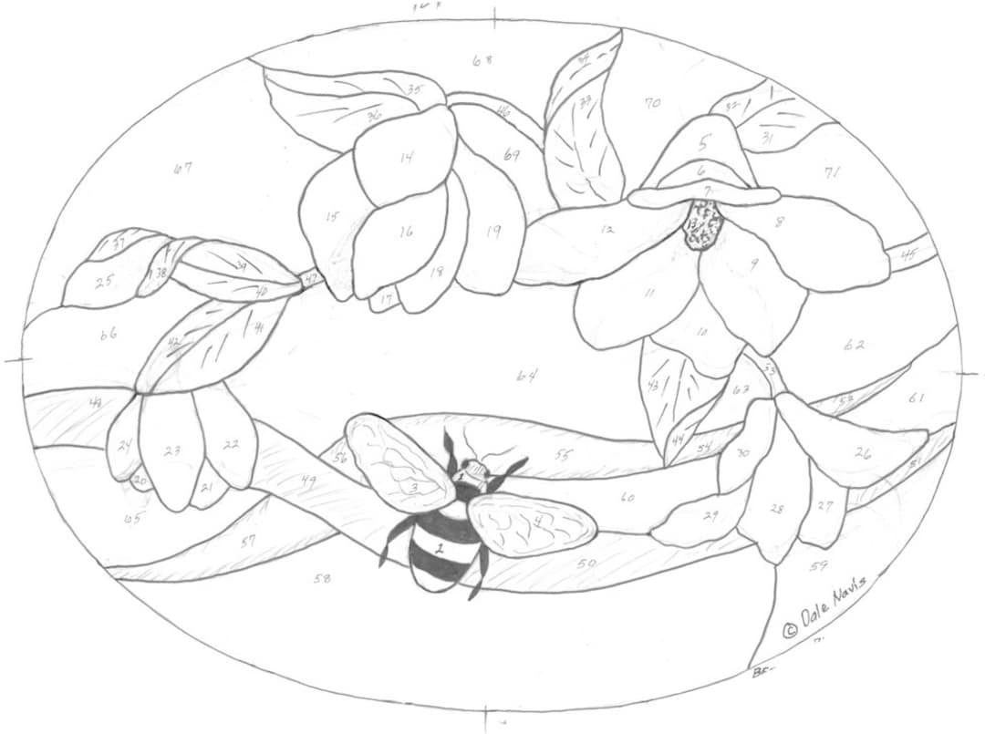 Bee and Flowers Stained Glass Pattern Digital Download, Floral Stained ...