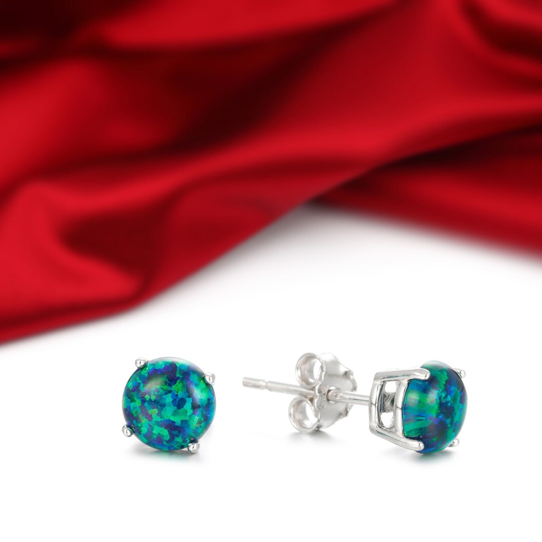 Sterling Silver Emerald Green Fire Opal Earrings 6MM Prong - Etsy