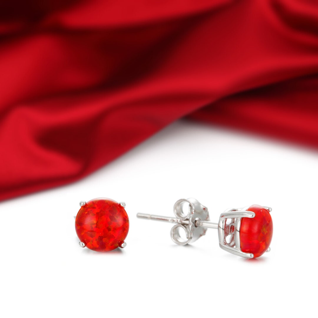 Sterling Silver Ruby Fire Opal Earrings 6MM Prong Settinganniversary ...
