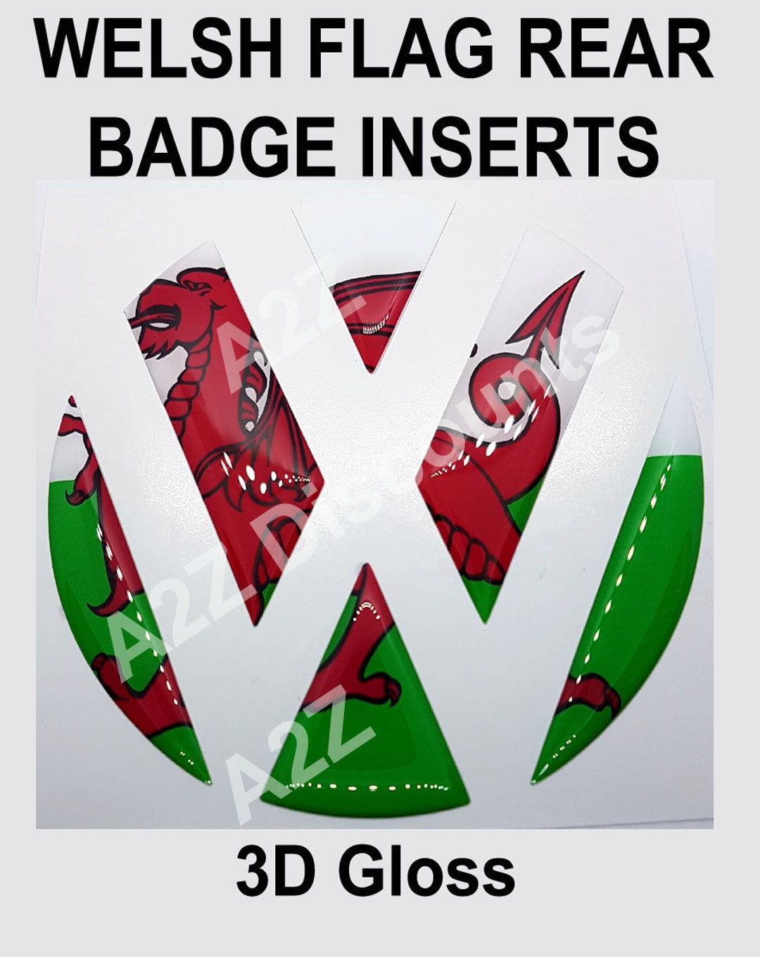 T5 & T6 Domed 3D Welsh Flag Transporter Van Rear Badge Inserts Gloss ...
