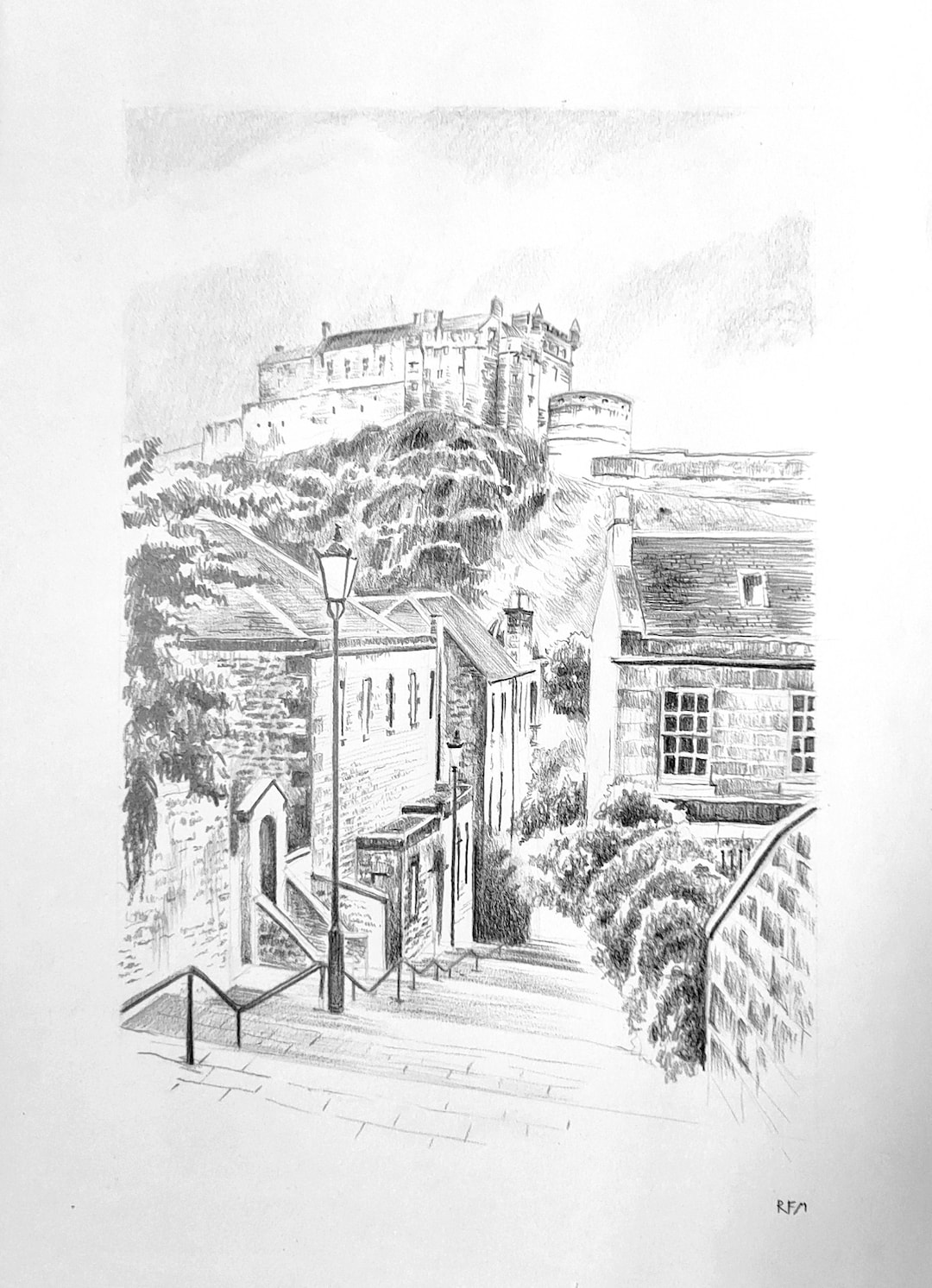 ORIGINAL PENCIL DRAWING A3. Edinburgh Street With Castle. - Etsy