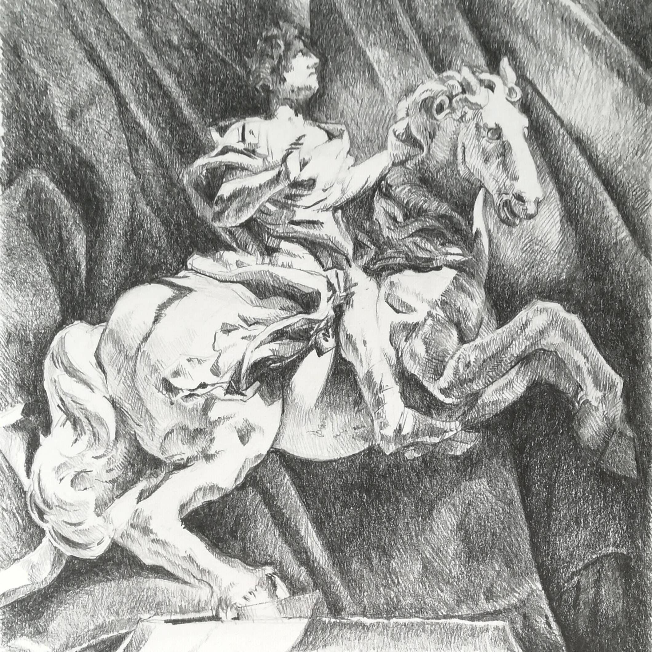 ORIGINAL PENCIL DRAWING A3. Bernini. 42x29.7cm (16.5x11.7in). Black and ...