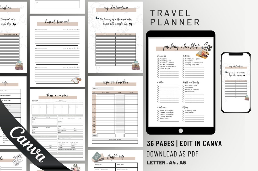 Editable Travel Planner | Trip Itinerary Planner | Canva Vacation ...