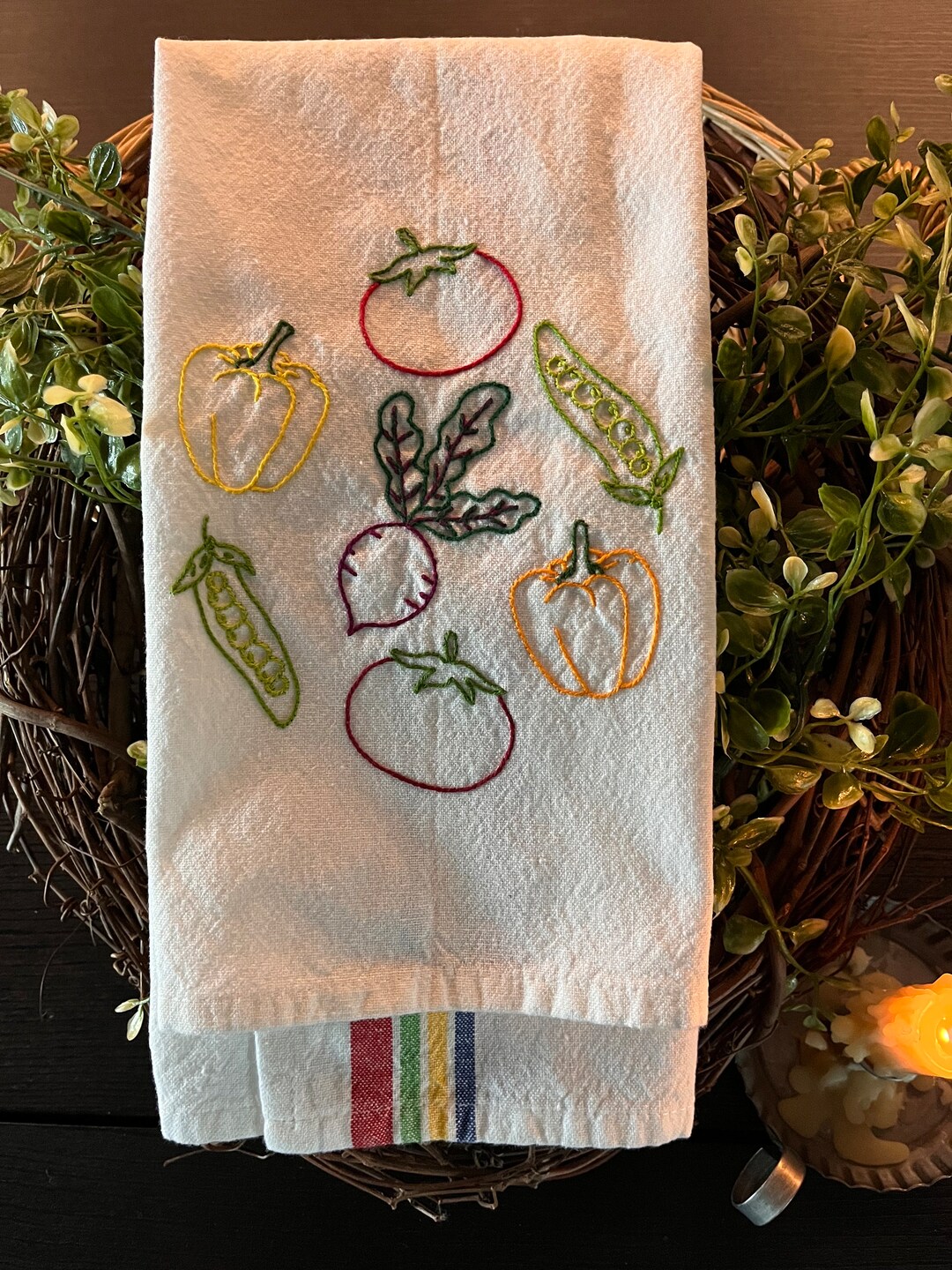 Hand Embroidered Garden Veggie Tea Towel - Etsy