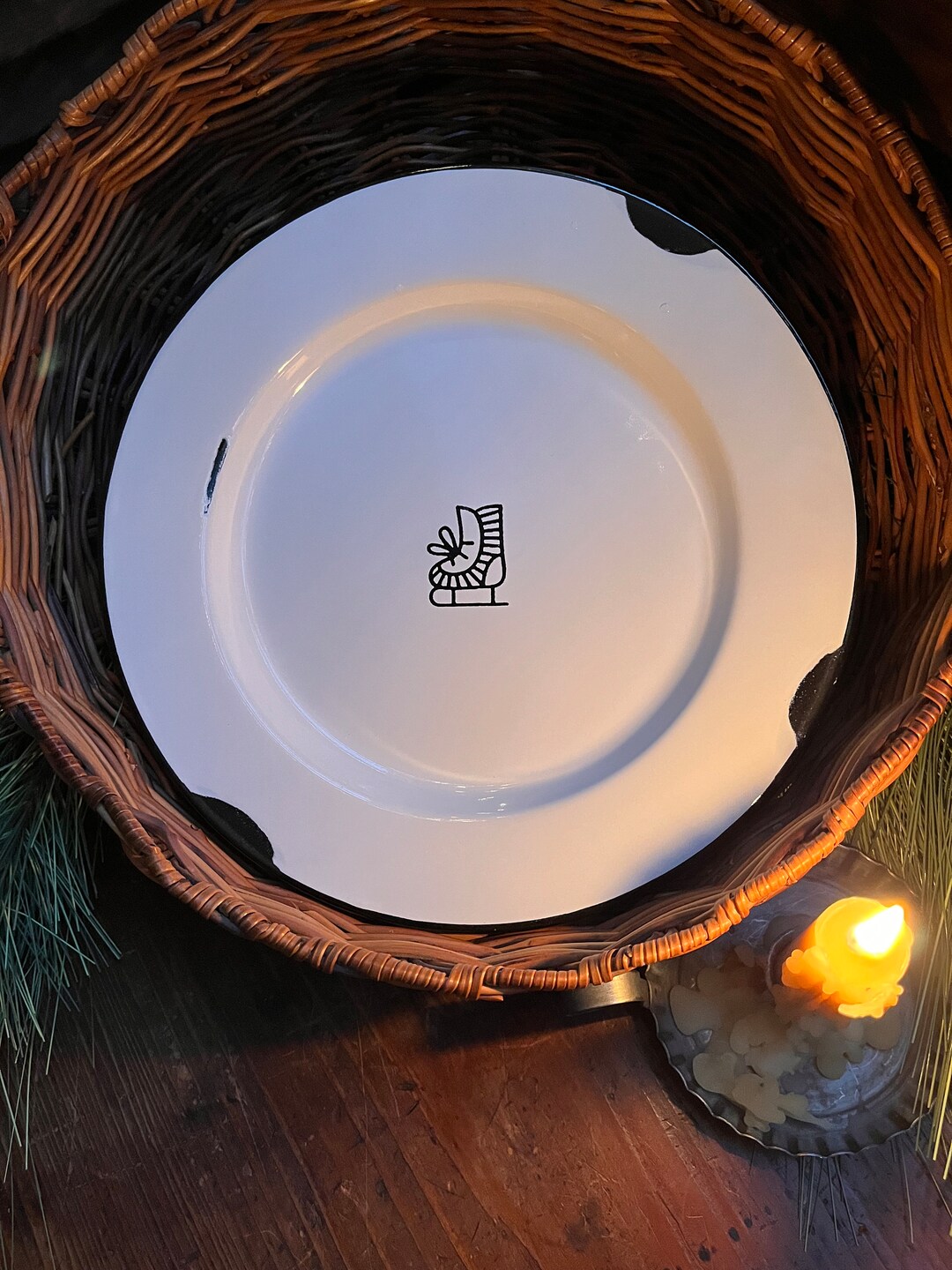 Ice Skate Hand Stenciled Enamelware Plate - Etsy