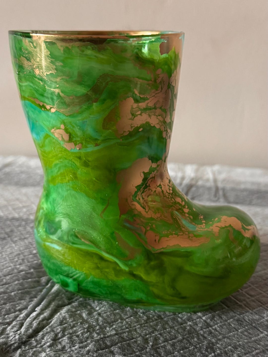 Small Green and Gold Welly Boot Drinking Glass /planter - Etsy UK