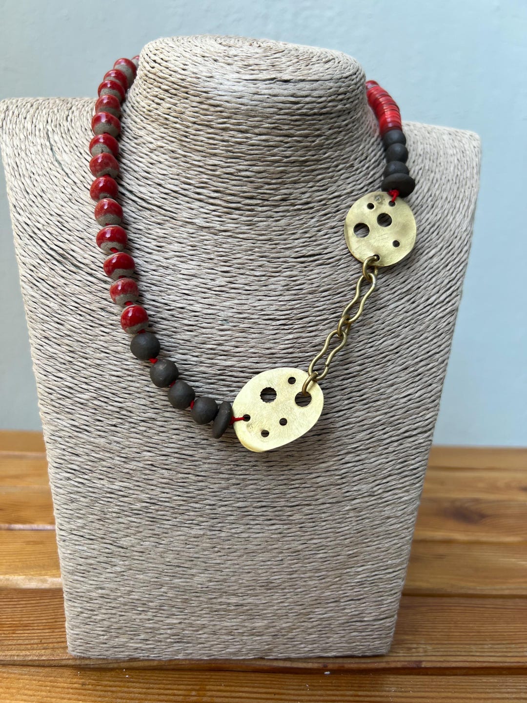 Handmade Earth Bead Necklace 8 /10 mm Hand-shaped Beads With Brass ...