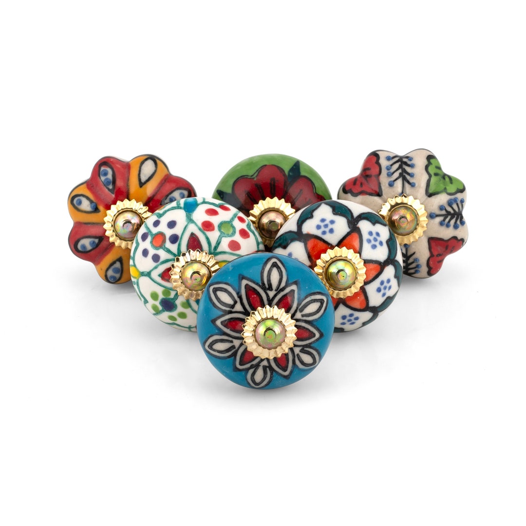 Colorful Ceramic Knobs for Kitchen Cabinet, Drawer, Dresser Boho Home ...