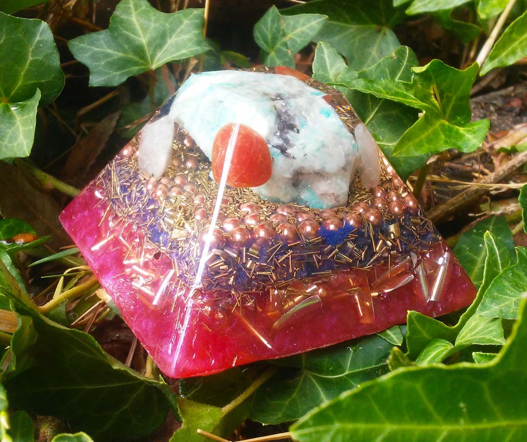 Orgone Energy Ziggurat Pyramid Reiki Infused Amazonite Rose Quartz Fire ...
