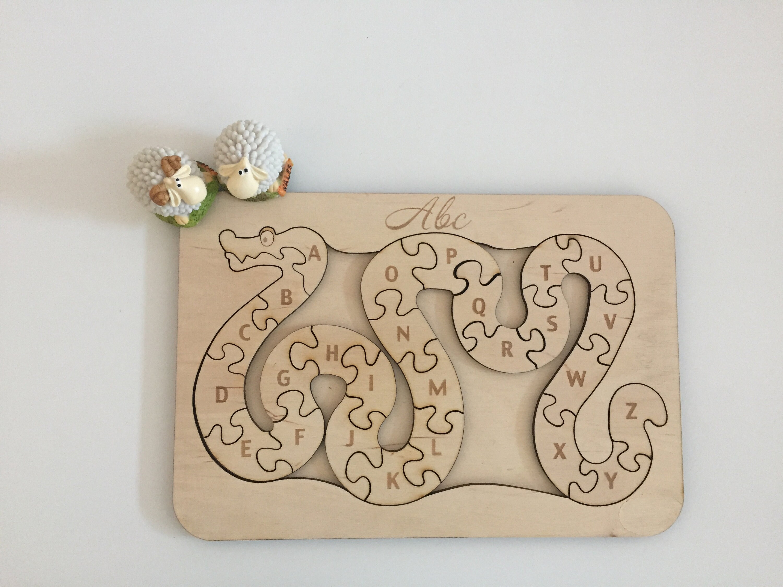 Wooden Alphabet Jigsaw Puzzle Snakeling Montessori Toys Puzzle Learning ...