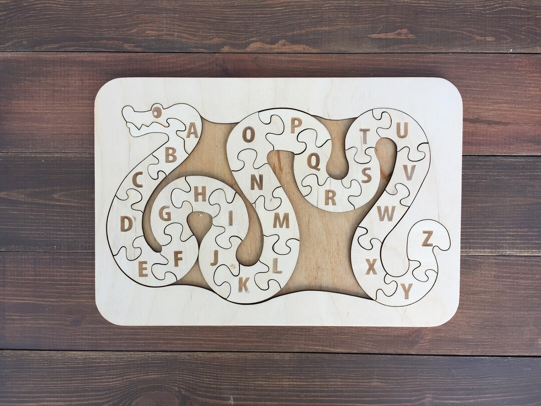Wooden Alphabet Jigsaw Puzzle Snakeling Montessori Toys Puzzle Learning ...