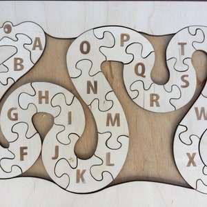 Wooden Alphabet Jigsaw Puzzle Snakeling Montessori Toys Puzzle Learning ...