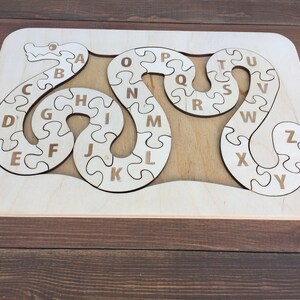 Wooden Alphabet Jigsaw Puzzle Snakeling Montessori Toys Puzzle Learning ...