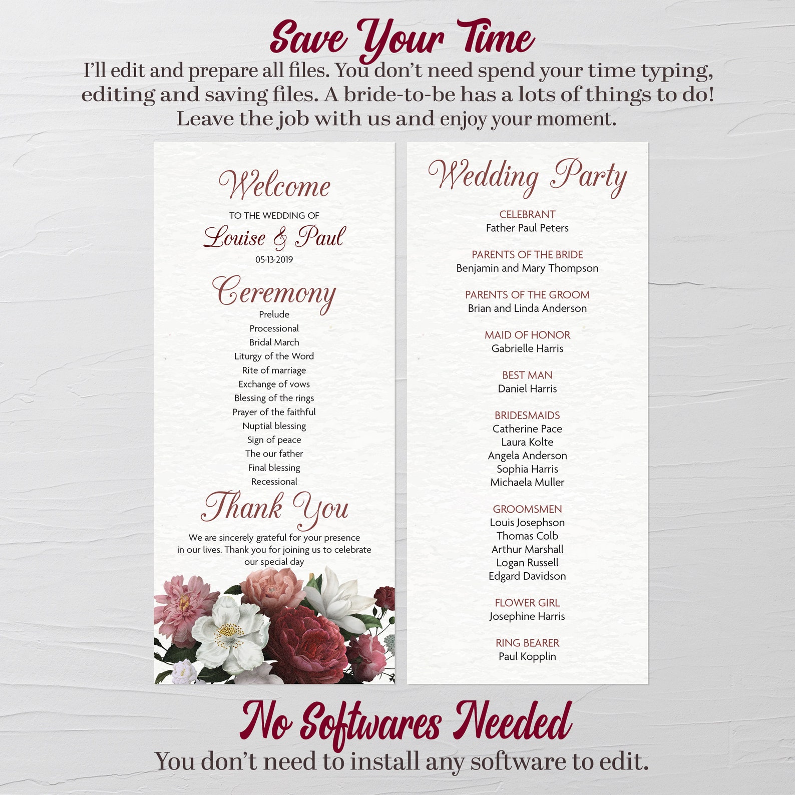 Floral wedding printable program Floral wedding ceremony | Etsy