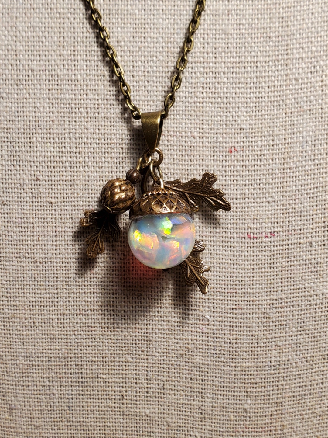 Oak Leaves and Acorn Floating Opal Pendant Necklace - Etsy