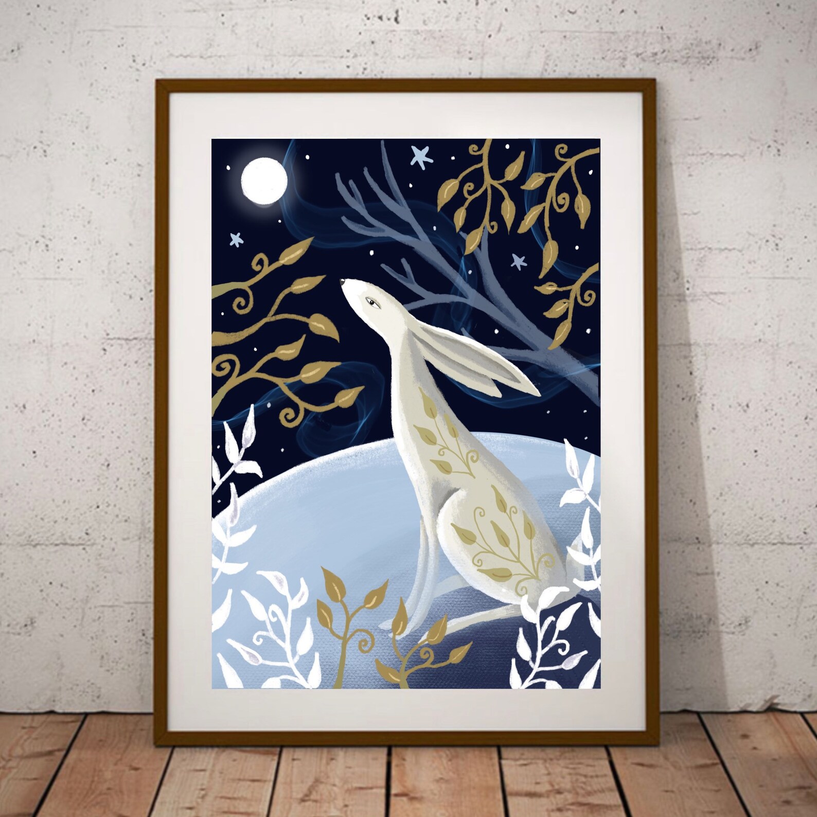 Moon and Hare Art Print Hare Painting Magical Art Print | Etsy