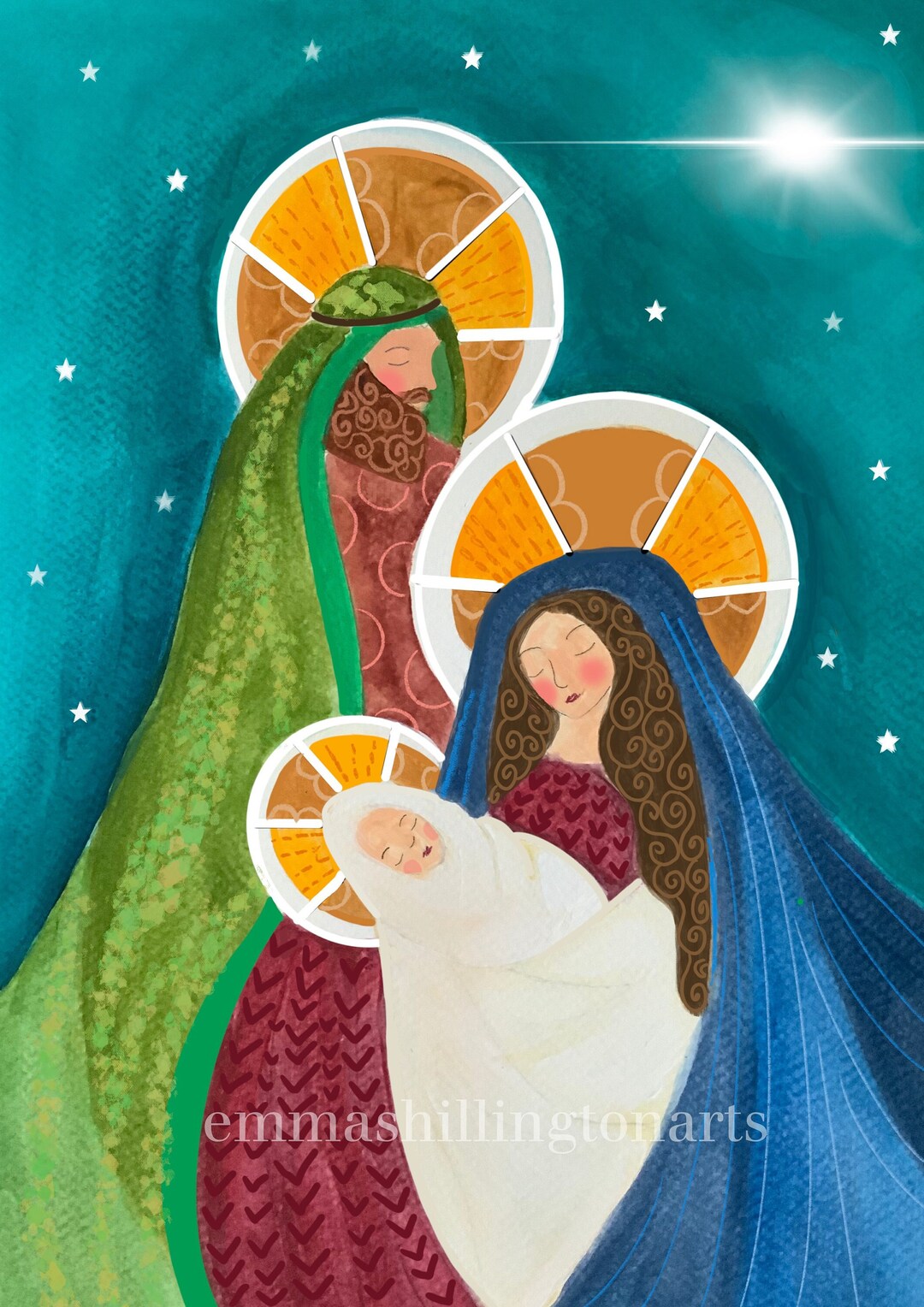 Nativity Art Print, Birth of Jesus, Christmas Art, Mary and Joseph ...