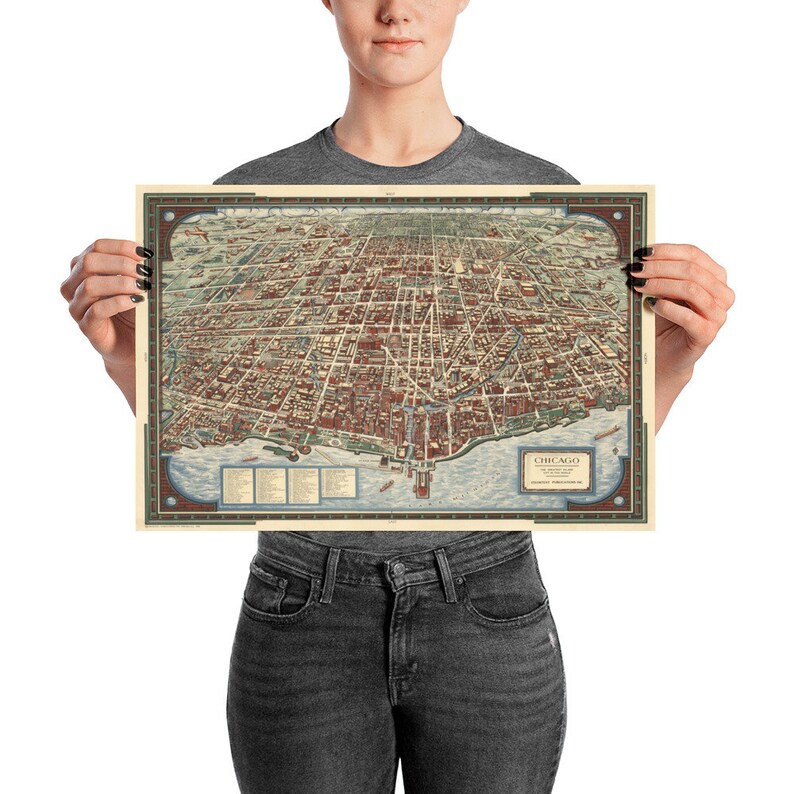 Bird’s-eye View Map of Chicago, Illinois From 1938, Historic Art Poster ...