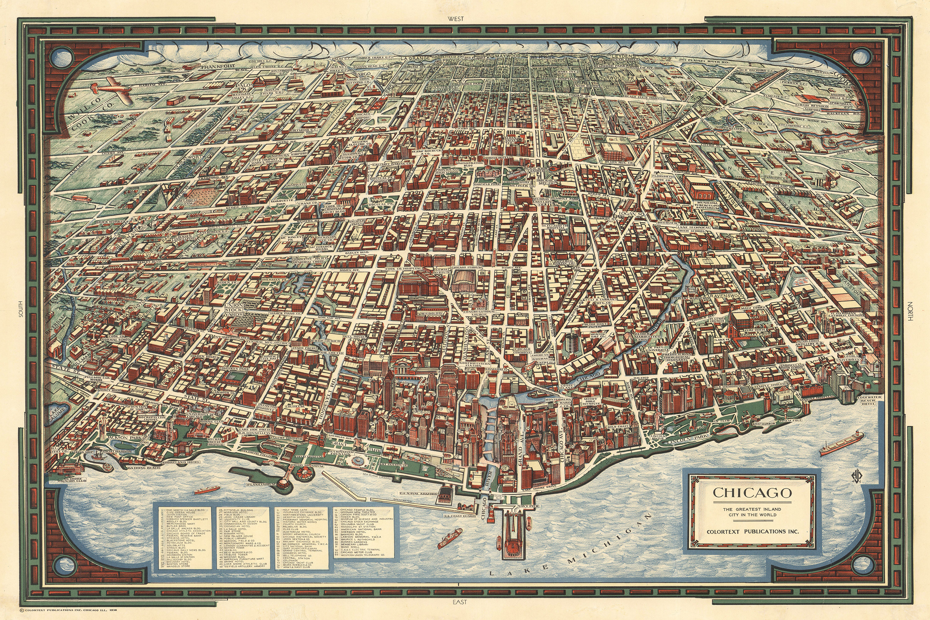 Bird’s-eye View Map of Chicago, Illinois From 1938, Historic Art Poster ...