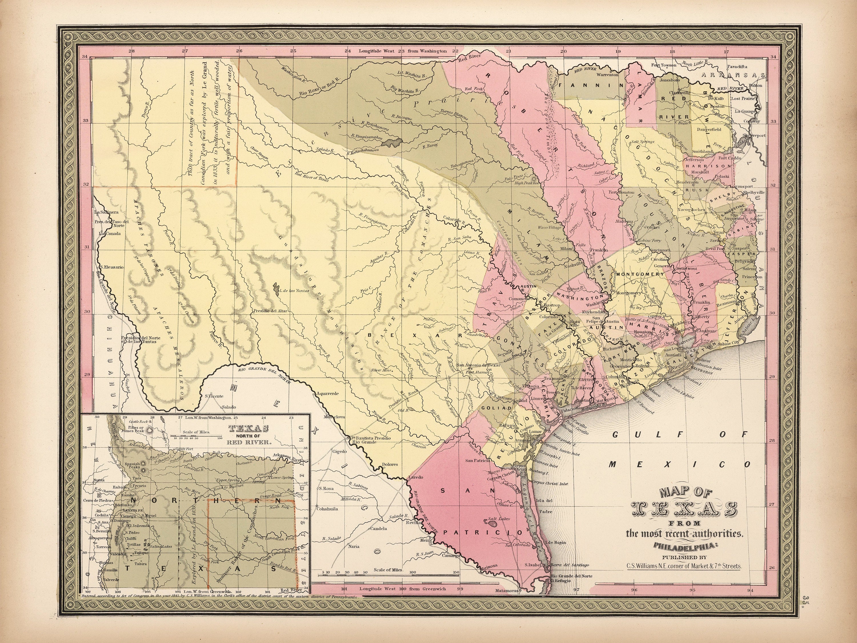 Map Of Texas In The Year 1849 Historic Art Poster Print Etsy