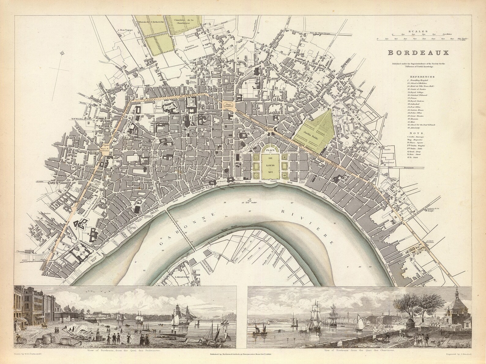 Map of Bordeaux, France in the Year 1832, Historic Art Poster Printmap ...