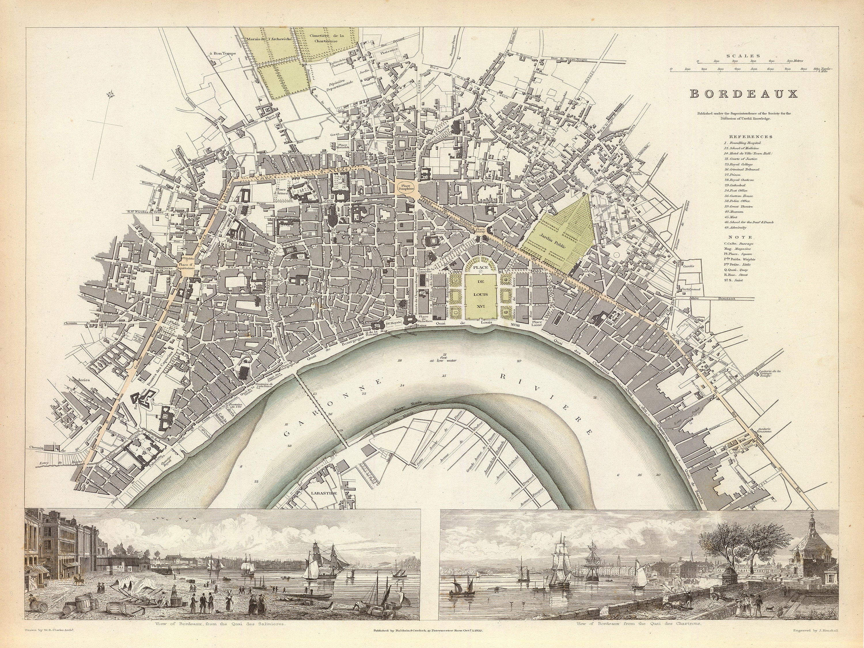 Map of Bordeaux, France in the Year 1832, Historic Art Poster Printmap ...