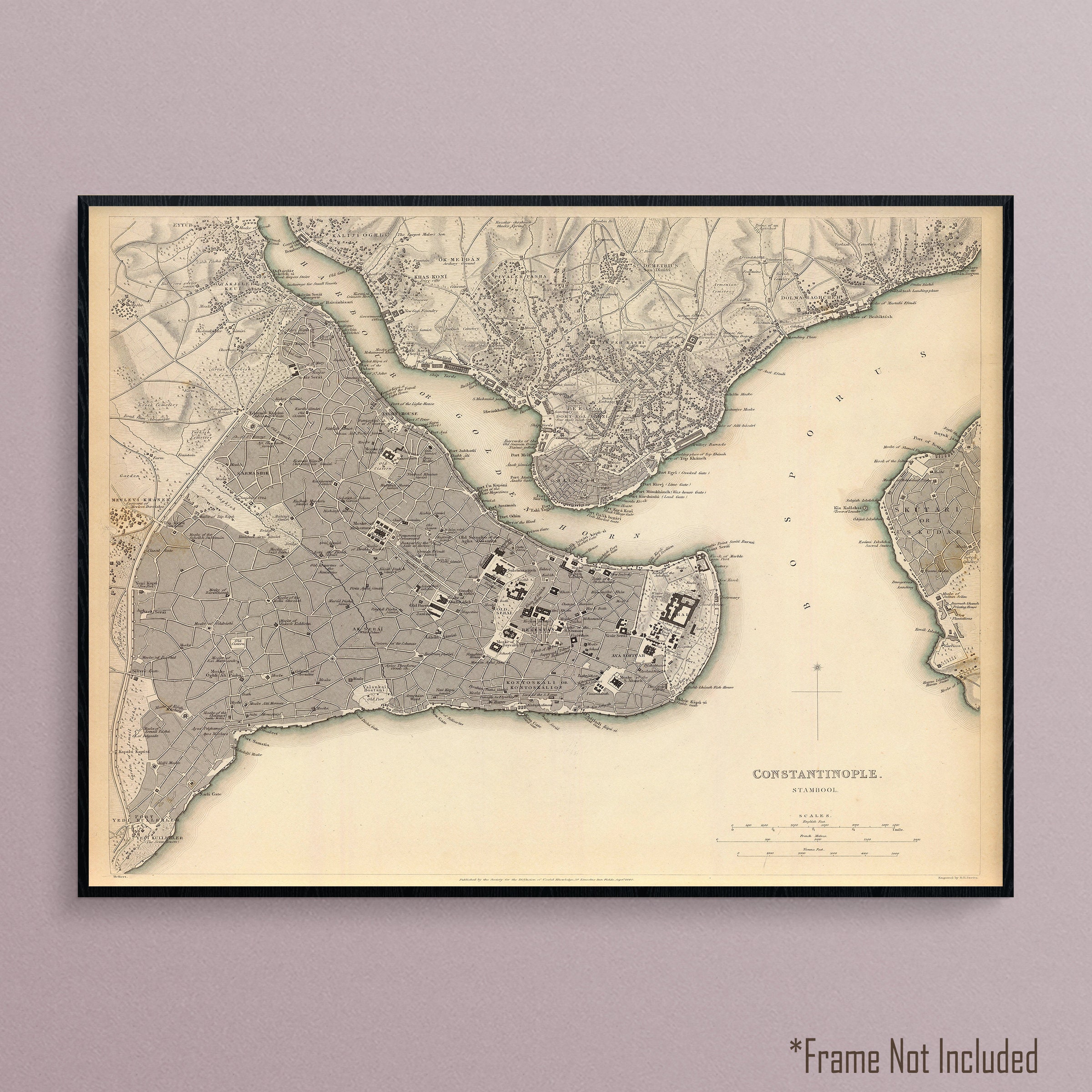 Map of Constantinople (current Day Istanbul, Turkey) in the Year 1840 ...