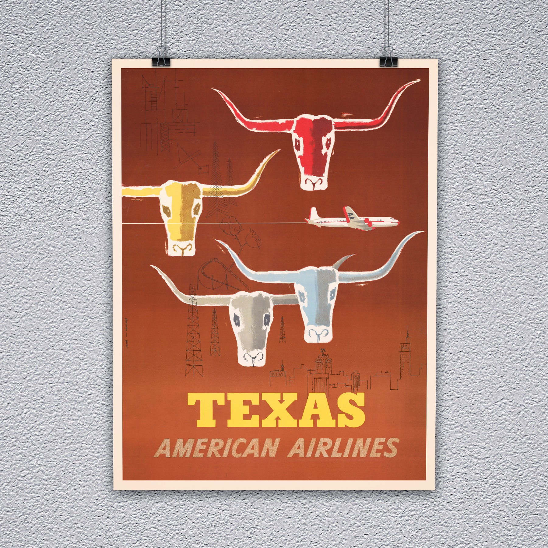 Vintage Texas Travel Poster Print - Etsy