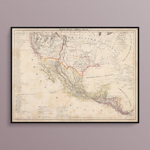 Map of Mexico, Middle-america and Texas From 1855, Historic Art Poster ...
