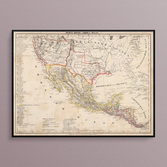 Map of Mexico Middle-america and Texas From 1855 Historic | Etsy