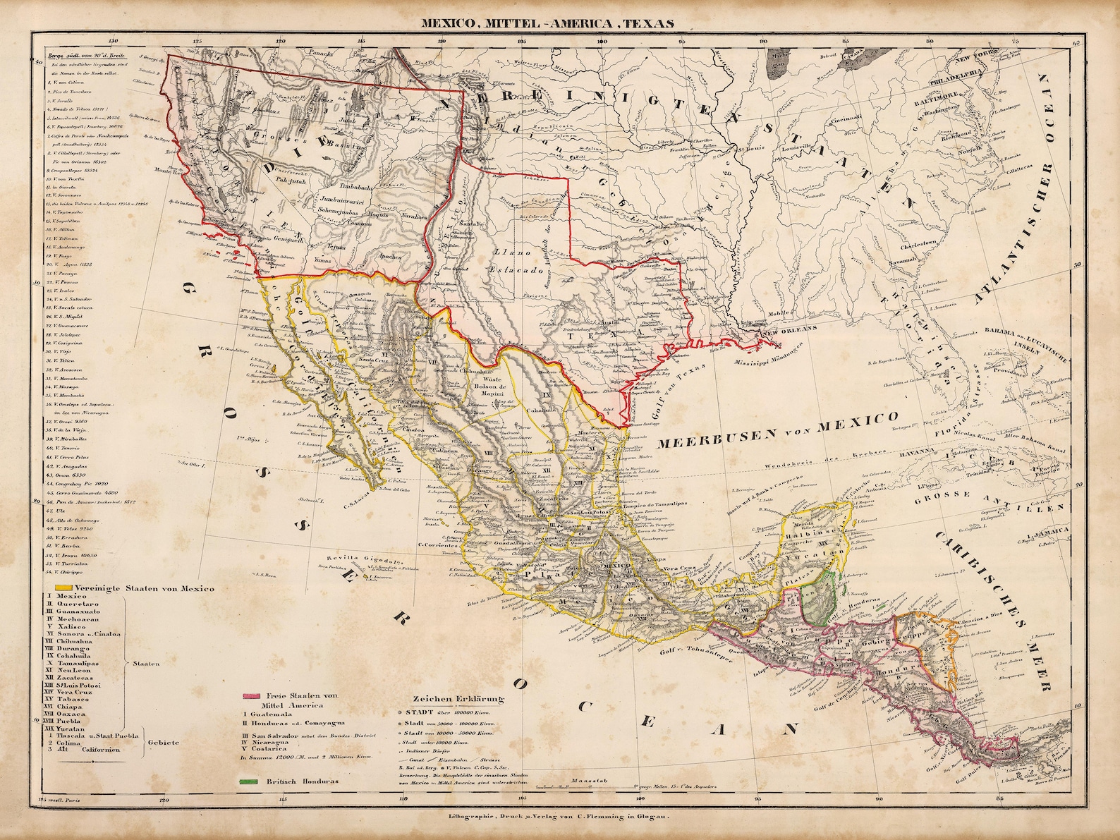 Map of Mexico, Middle-america and Texas From 1855, Historic Art Poster ...
