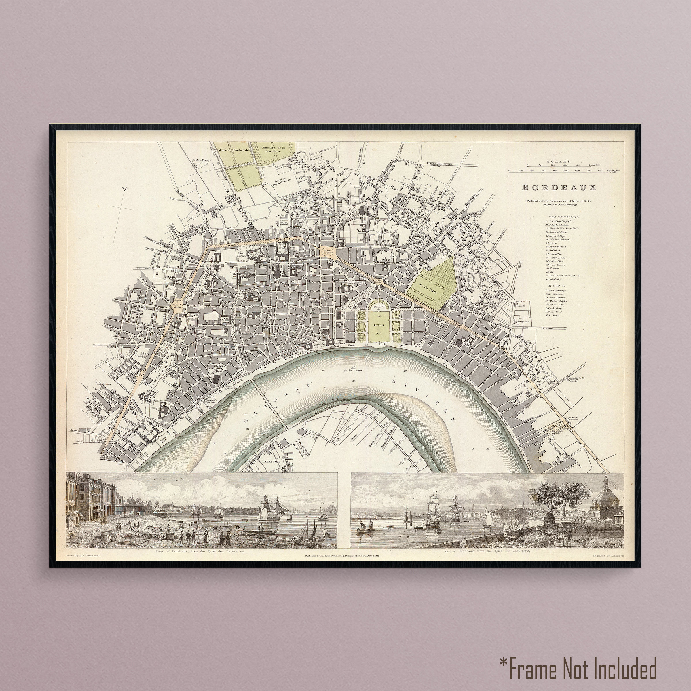 Map of Bordeaux, France in the Year 1832, Historic Art Poster Printmap ...